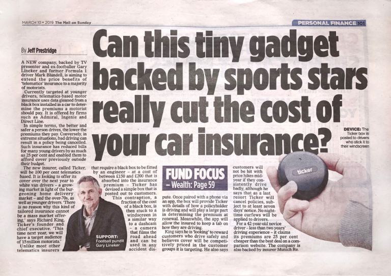 Ticker appearing in the press regarding launch | Ticker insurance